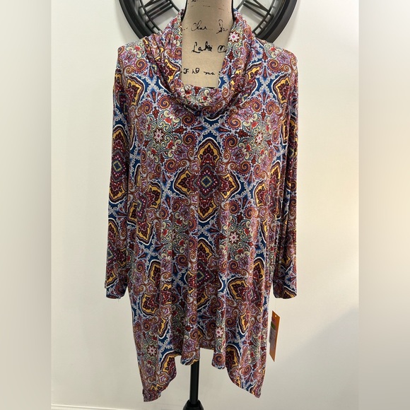 Ruby Rd. | Tops | Ruby Rd Blue Red Yellow Print Cowl Neck Top Nwt | Poshmark